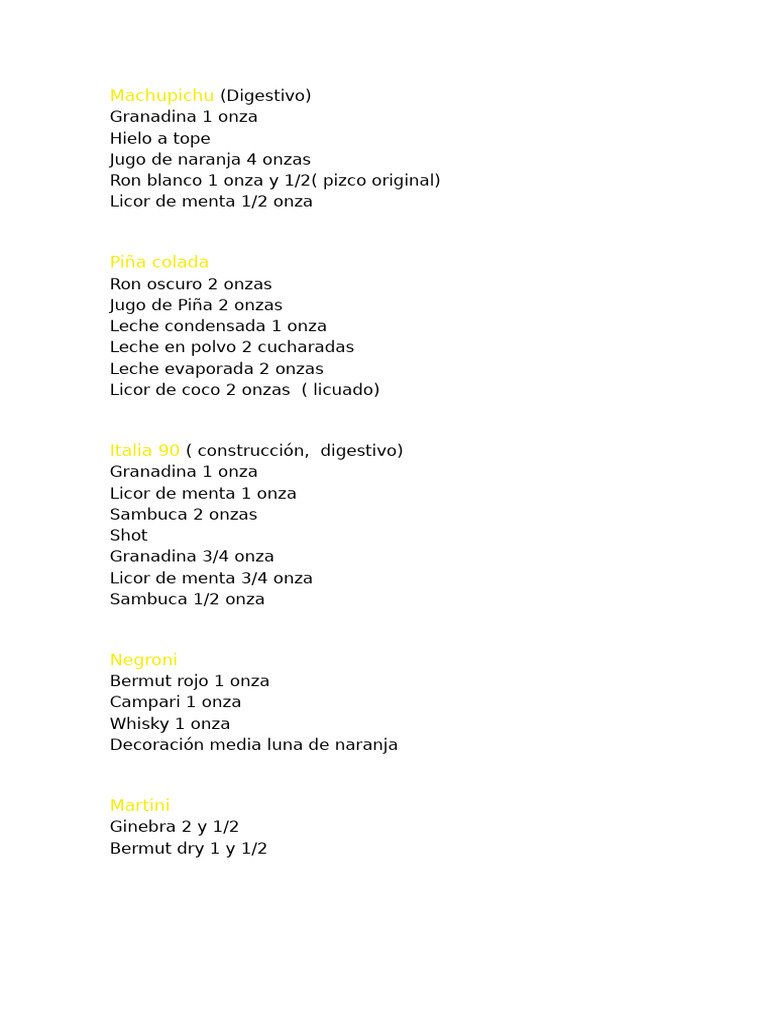 Recetas de Cocteles Variados | PDF | Ron | Martini (Cóctel)