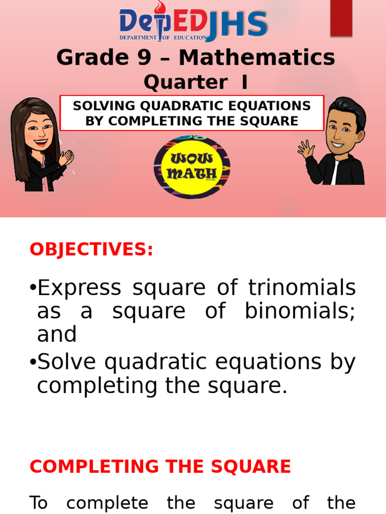 Quadratic Equations for Grade 9 | PDF | Mathematical Concepts | Equations