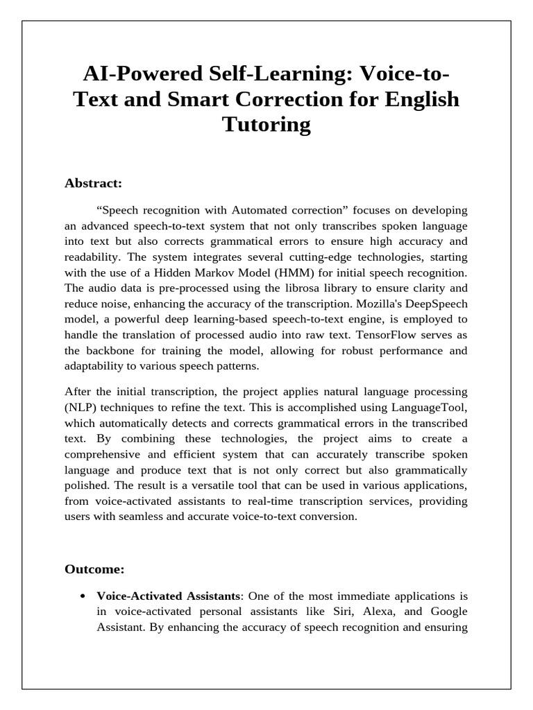Ai Powered Self Learningvoice To Text And Smart Correction For English