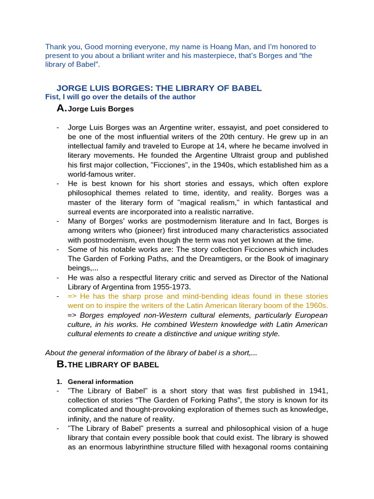 Script The Library of Babel | PDF