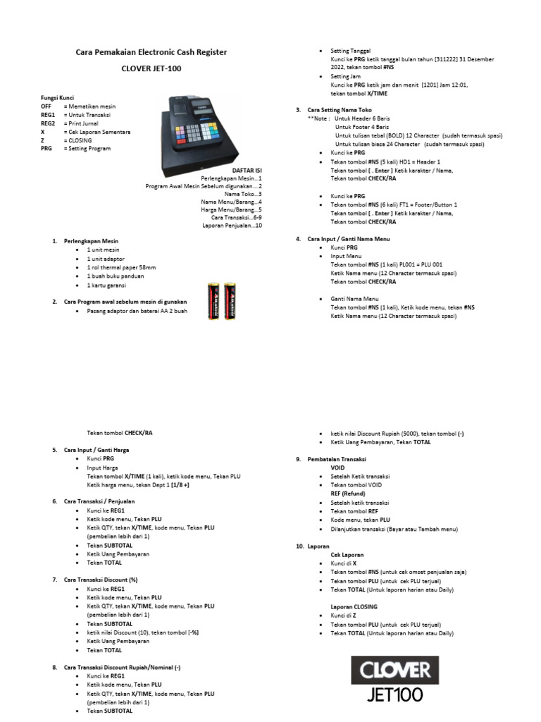 Panduan Praktis Clover JET 100 - April2022 | PDF
