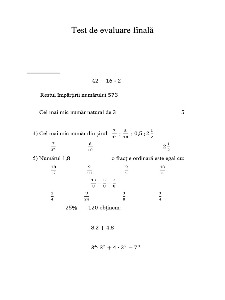 Test de Evaluare Finala Clasa 5 | PDF