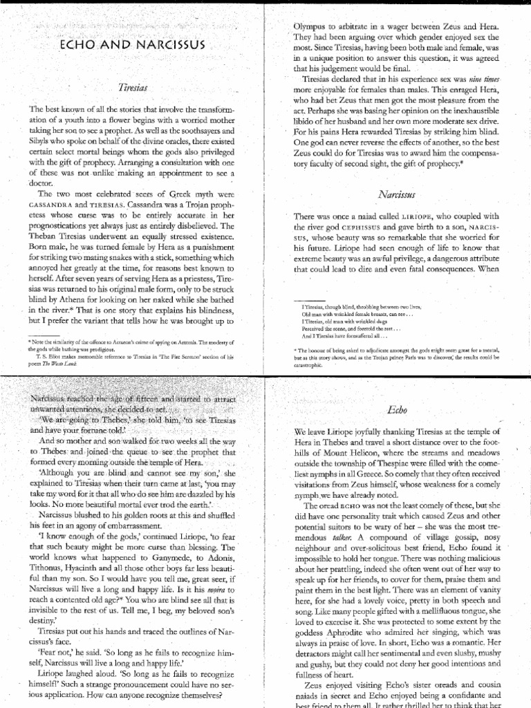 Echo and Narcissus - Stephen Fry Mythos | PDF