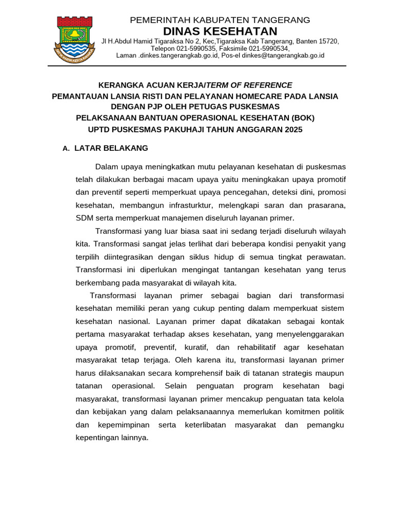 2.11 Tor Pemantauan Lansia Risti PKM Pakuhaji 2025 | PDF