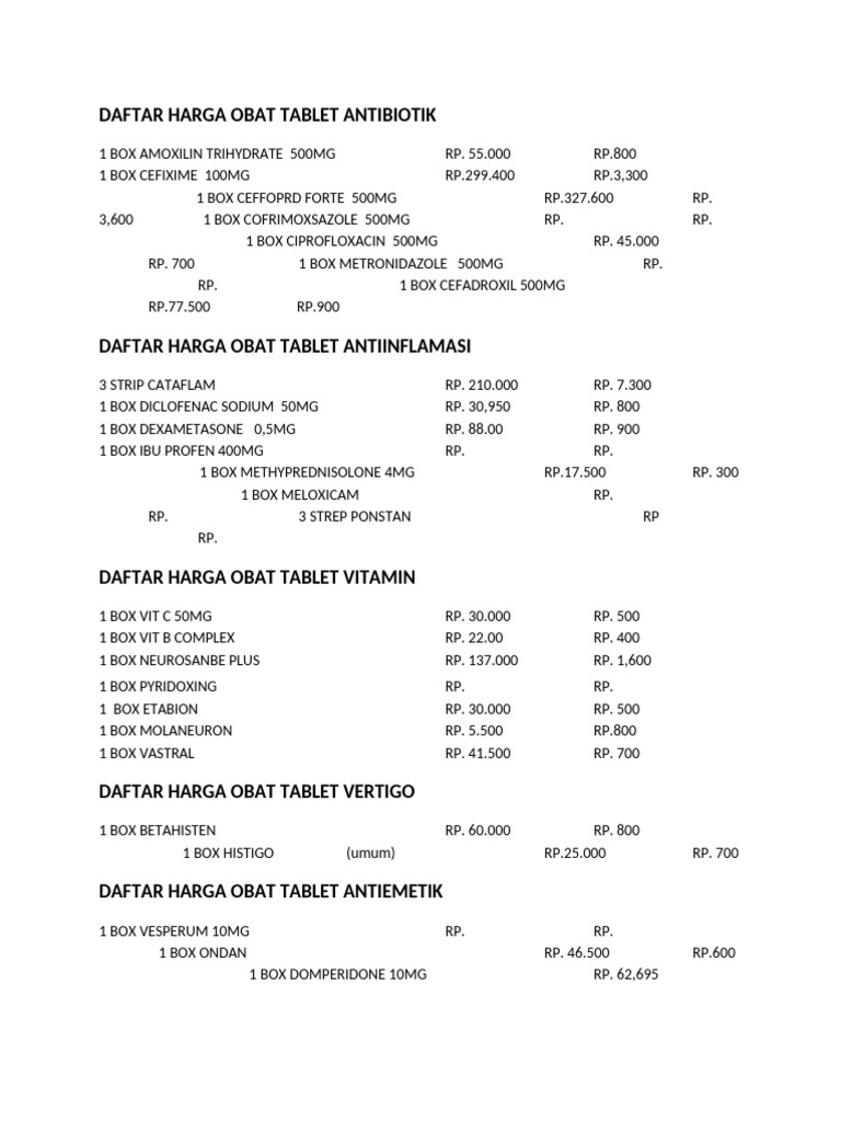 Daftar Harga Obat Tablet | PDF