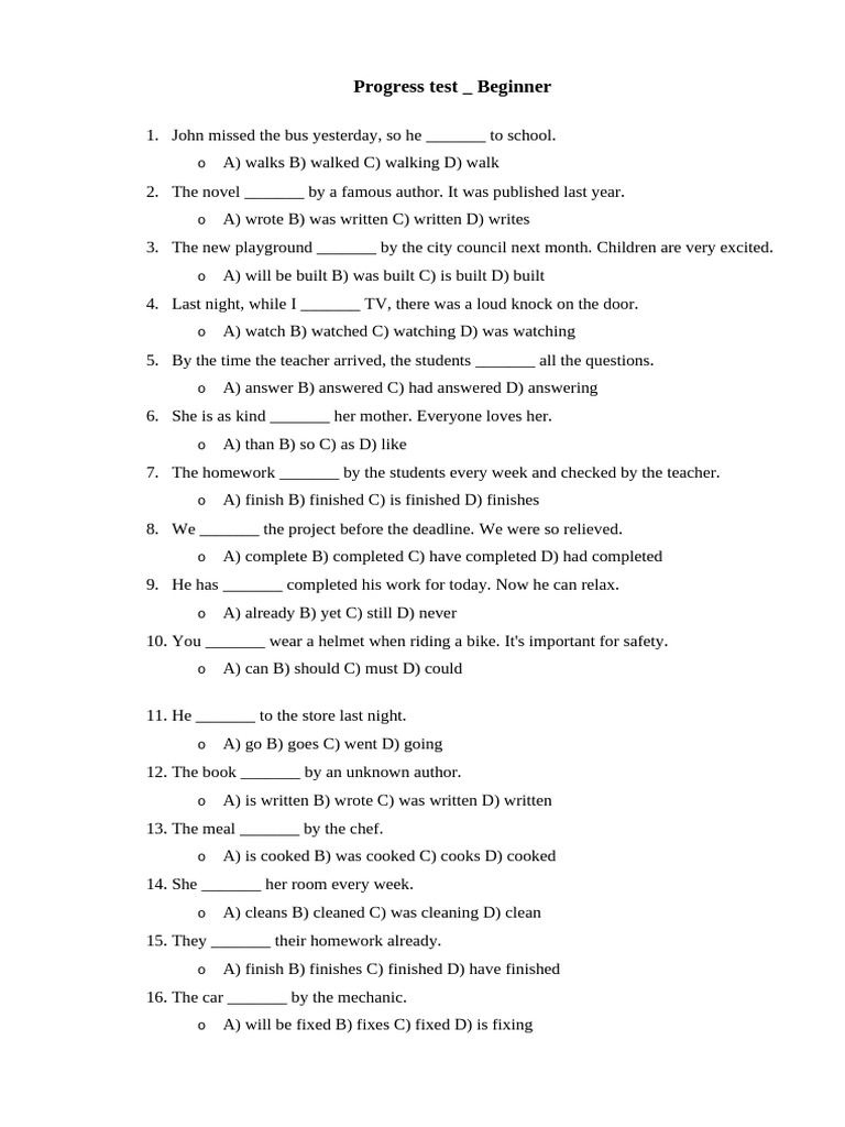 progress test - beginner | PDF