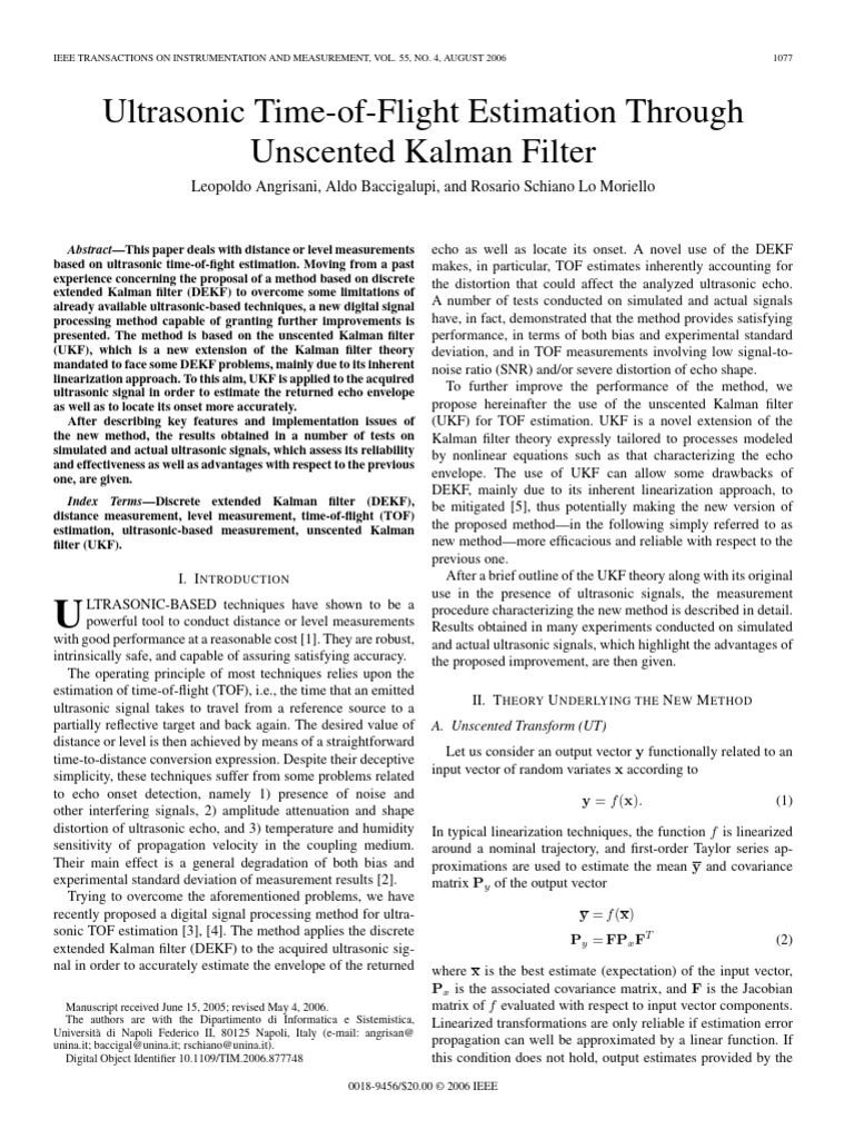 Ultrasonic Time-Of-Flight Estimation Through Unscented Kalman Filter | PDF
