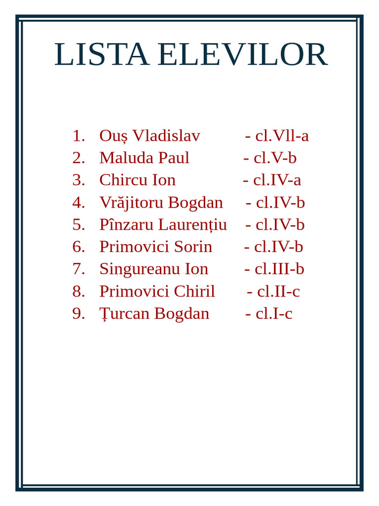 Lista Elevilor | PDF
