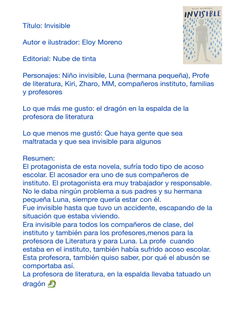 Ficha Del Libro - Invisible | PDF