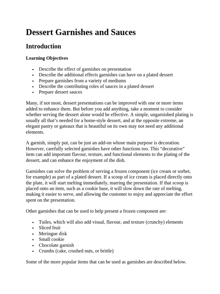 Dessert Garnishes and Sauces | PDF