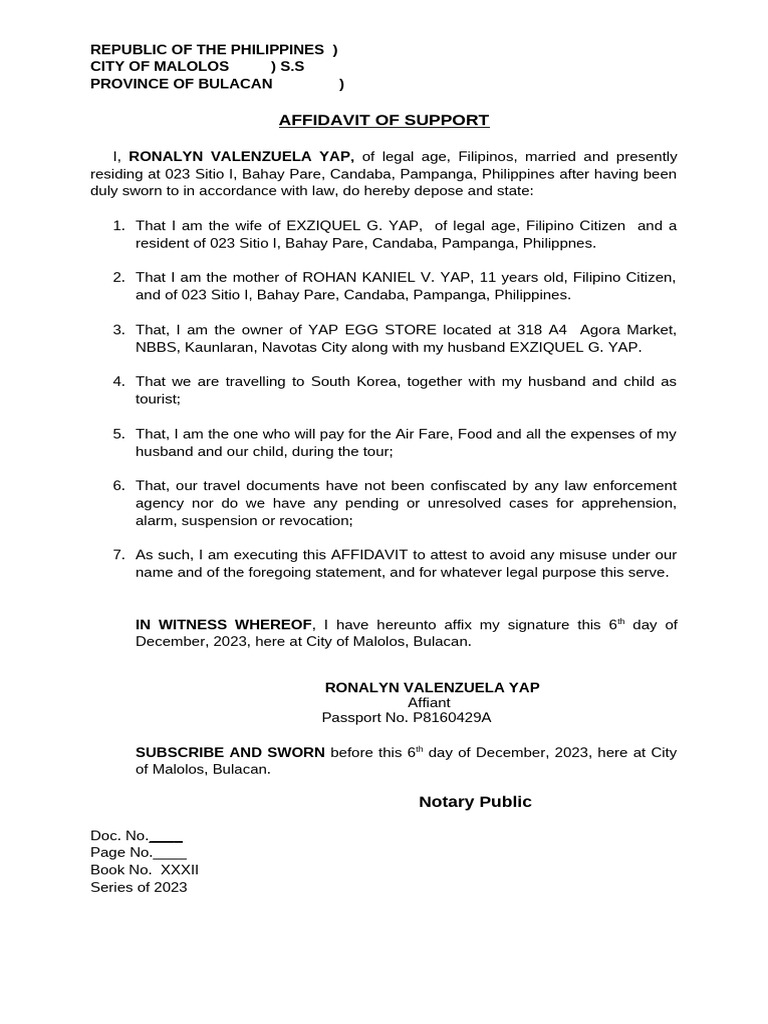 Affidavit of Support Korea | PDF