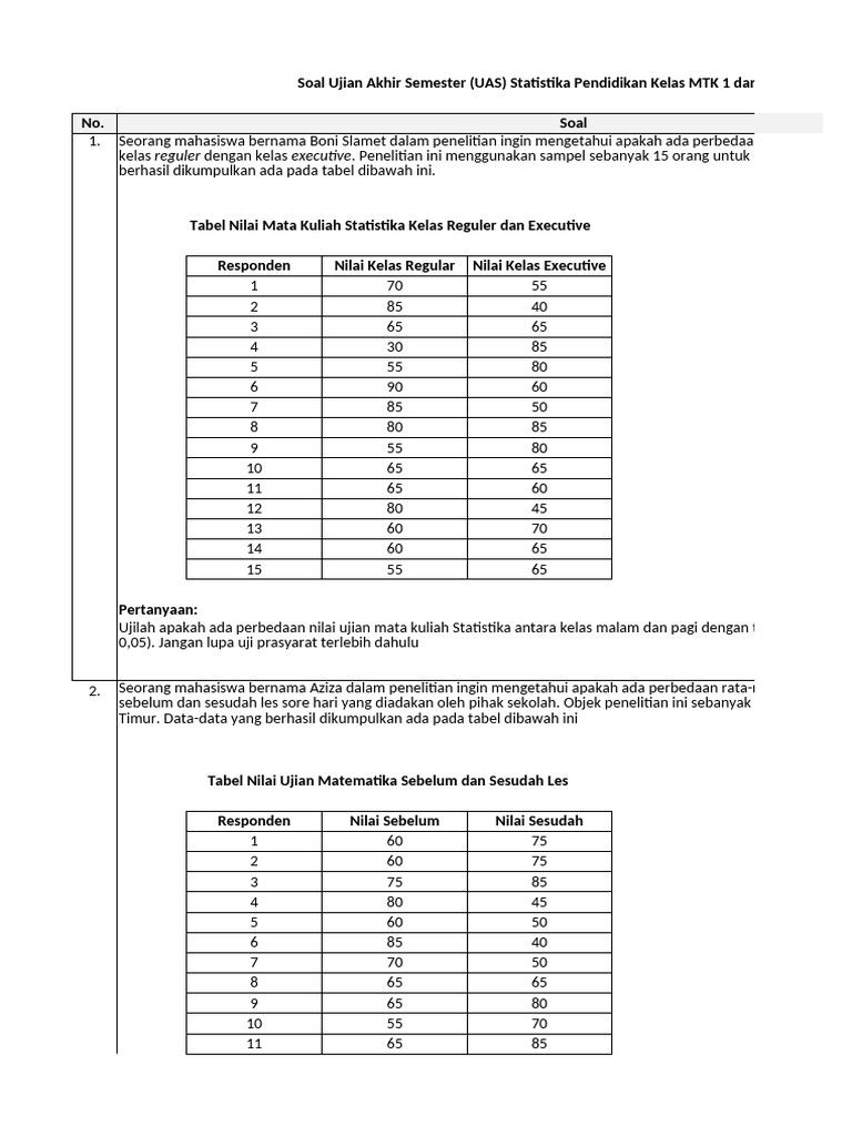 Soal UAS StaPend Kelas MTK1 Dan MTK3 | PDF