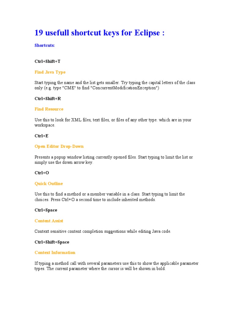 Eclipse Effective Usefull Shortcut Keys | PDF | Keyboard Shortcut | Class (Computer Programming)