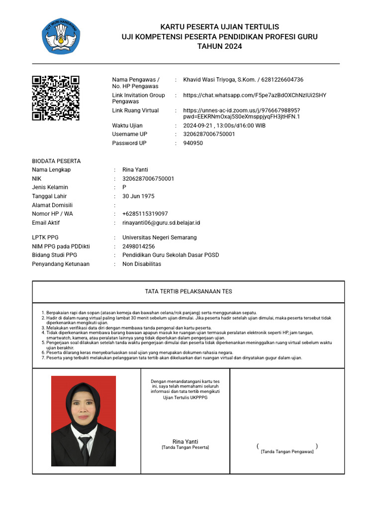 Kartu Ujian Rina Yanti | PDF