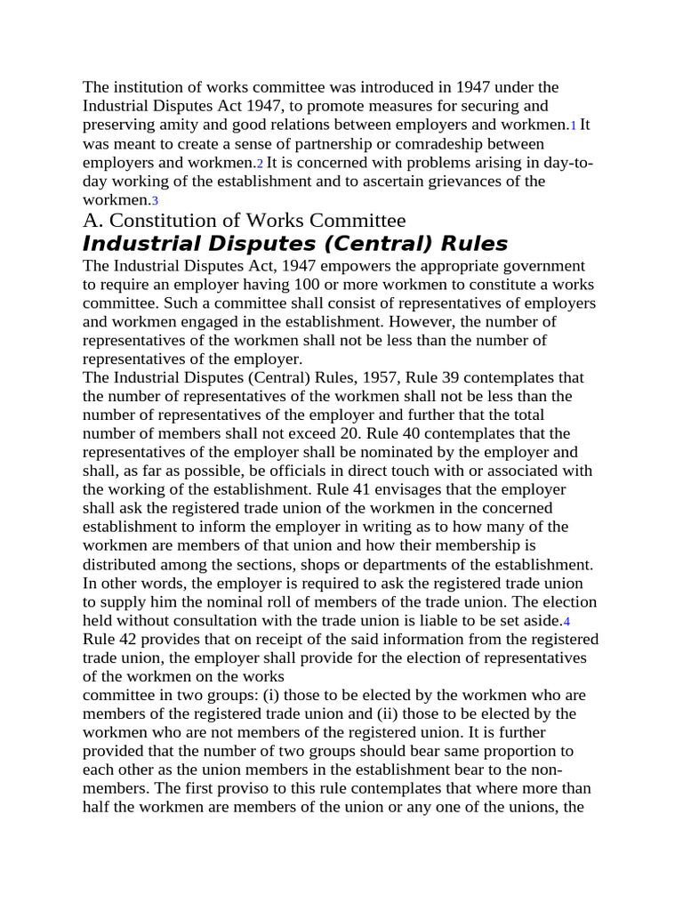 The Institution of Works Committee Was Introduced in 1947 Under The ...