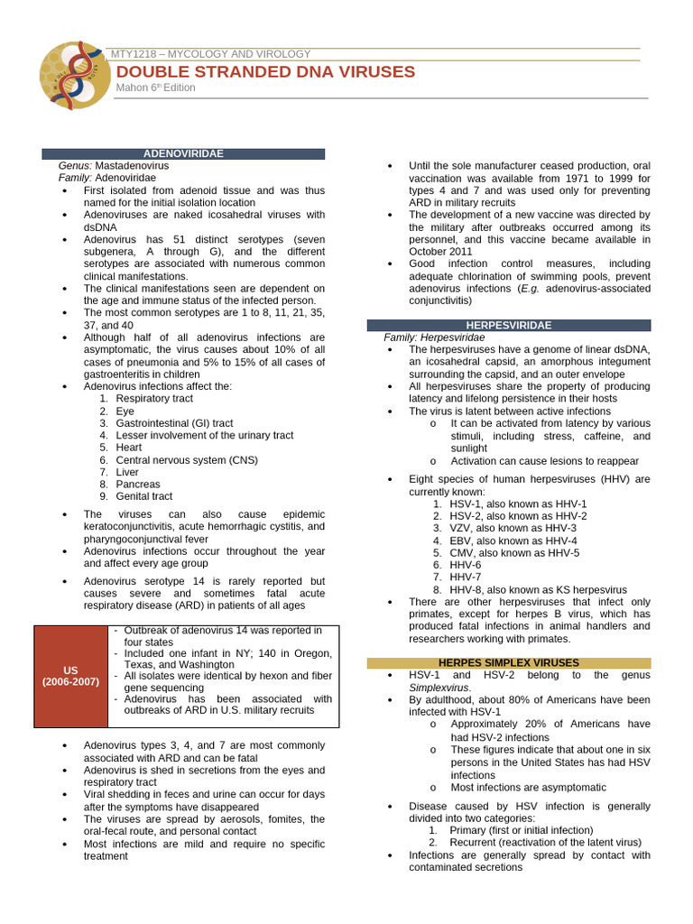 02 - Double Stranded DNA Viruses | PDF | Infection | Science & Mathematics