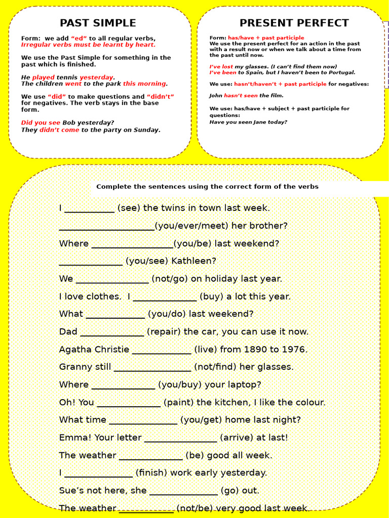 Past Simple or Present Perfect Fun Activities Games - 43852 | PDF