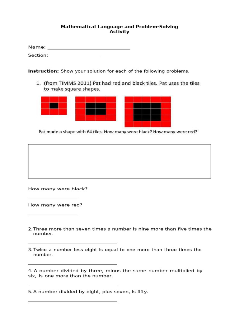 Mathematical Language Problem Solving Activity | PDF | Language Arts ...