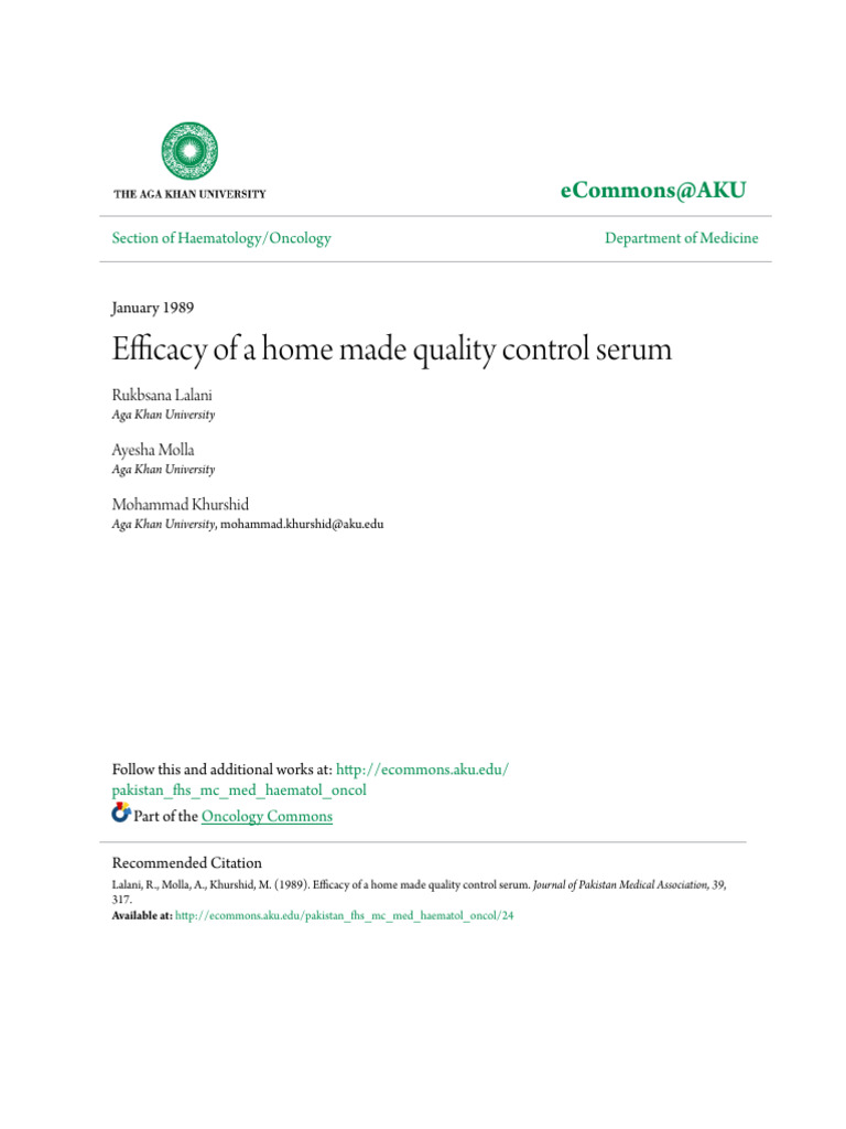 Efficacy of A Home Made Quality Control Serum | PDF