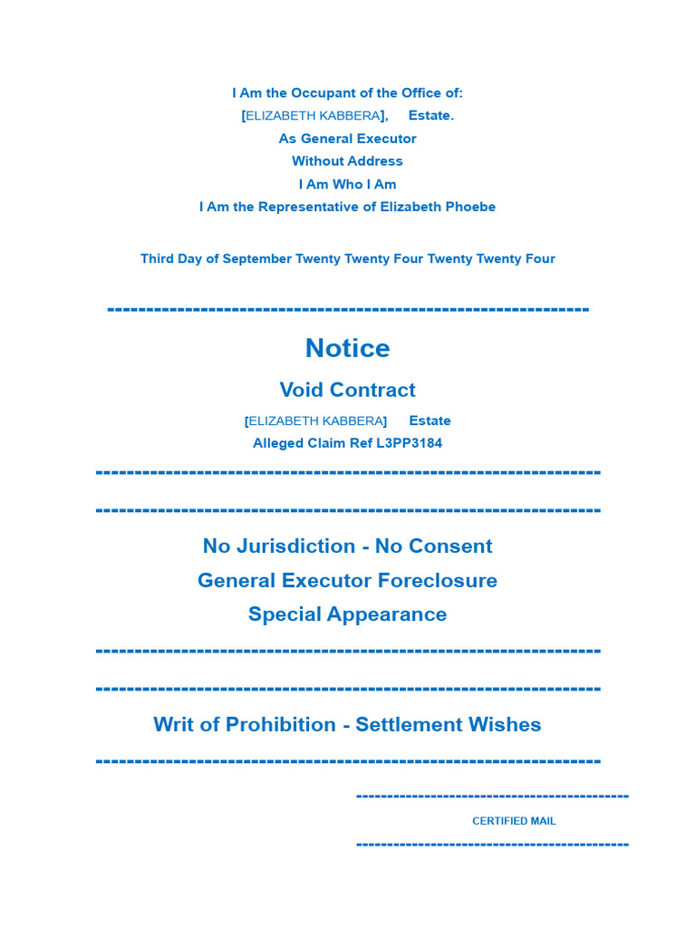 03.09.24 Elizabeth Kabbera Home Mortgage Repossession Notice | PDF ...