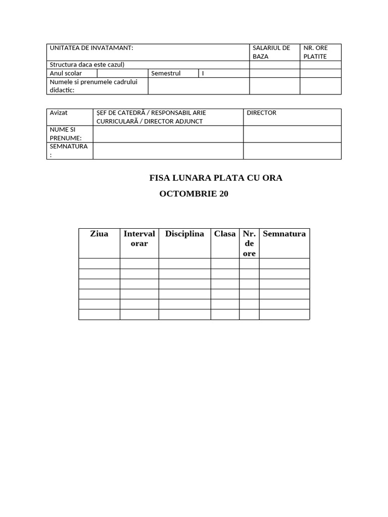 Fisa Ore Suplimentare | PDF