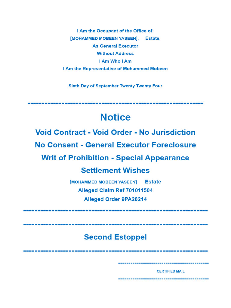 Second Estoppel Notice: Void Contract | PDF | Probate | Finance & Money ...