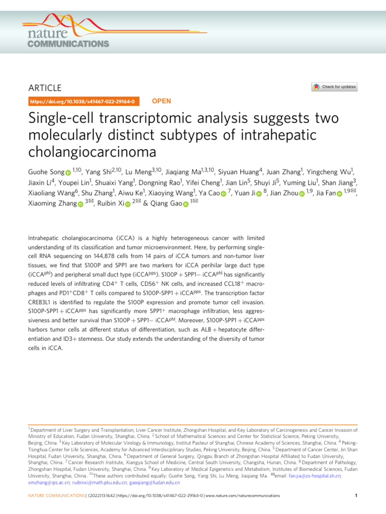 Single-Cell Transcriptomic Analysis Suggests Two Molecularly Distinct Subtypes of Intrahepatic ...
