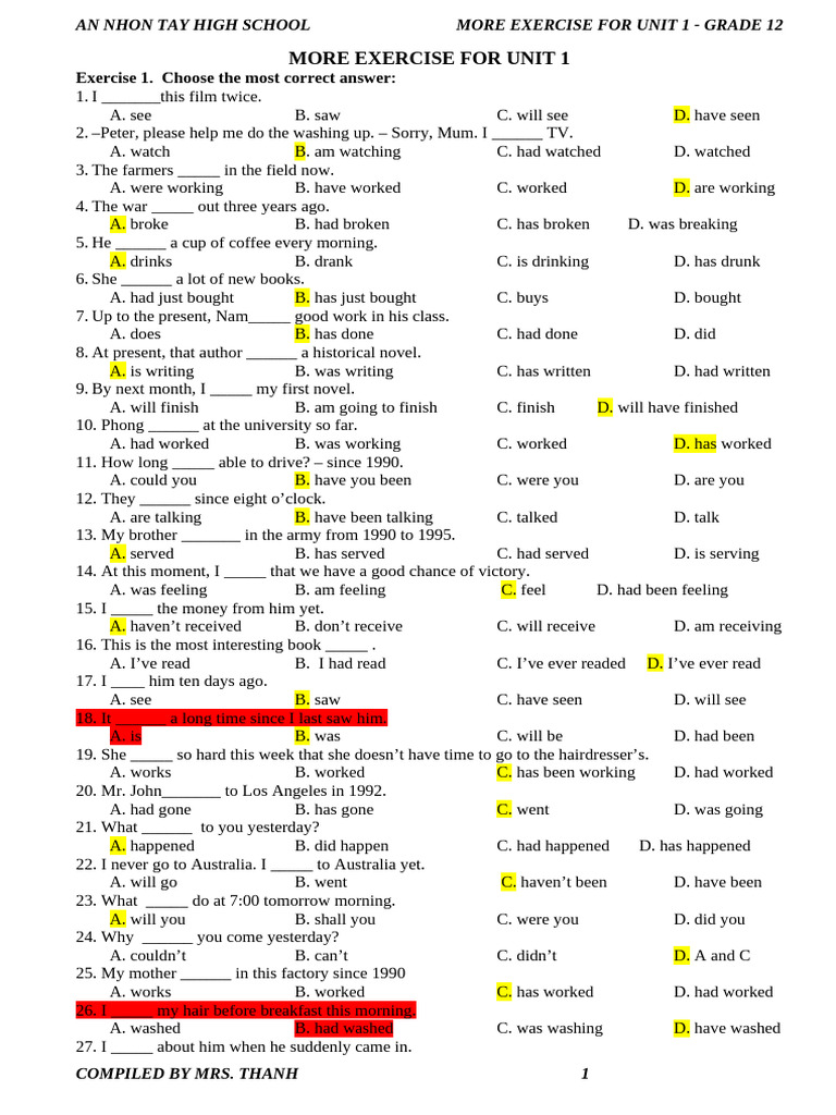 More Exercise for Unit 1 | PDF