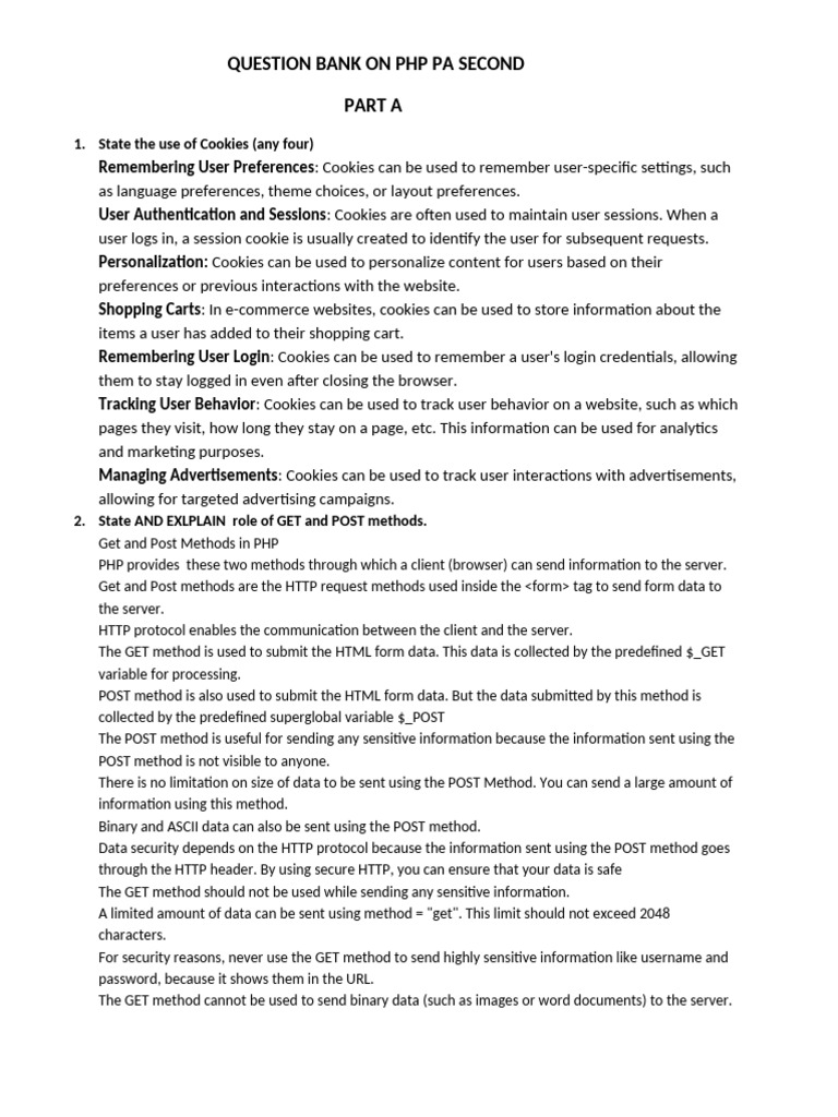 Questin Bank PHP 2 Part A | PDF