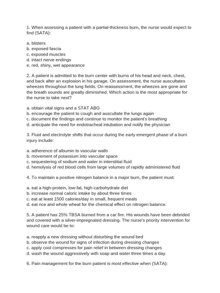 NCLEX Practice Questions on Burns | PDF | Burn | Analgesic