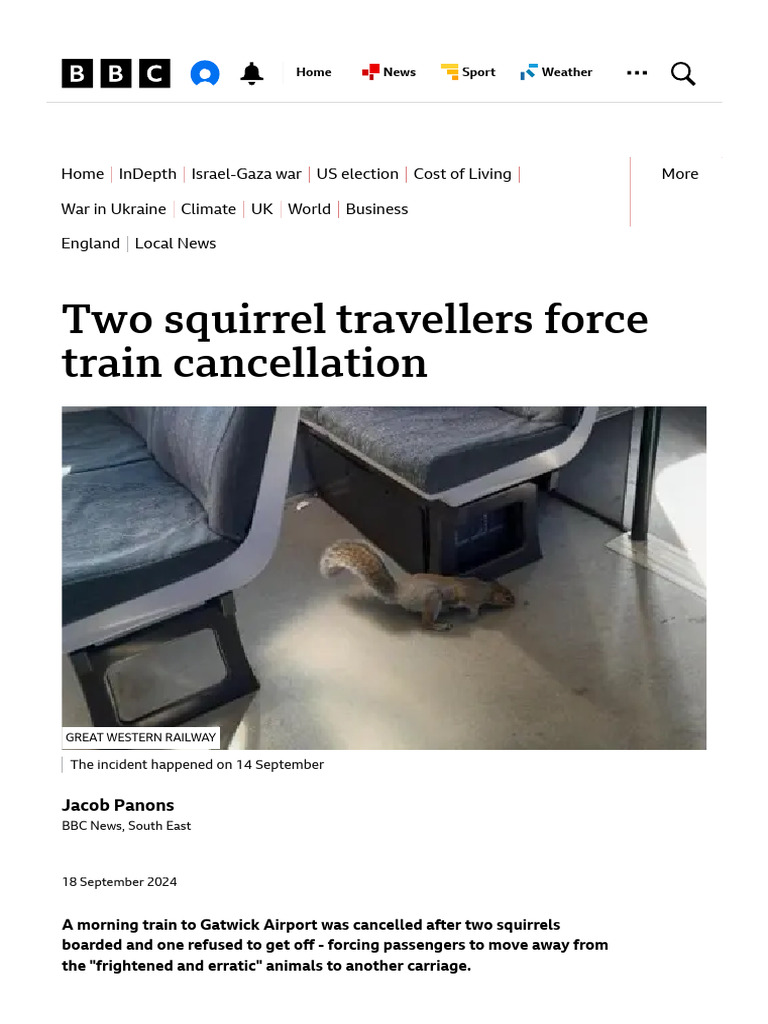 Two Squirrel Travellers Force Gatwick Train Cancellation - BBC News | PDF