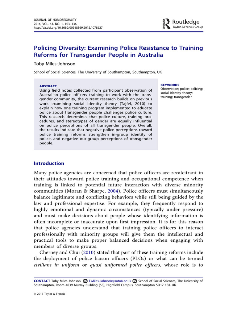 Policing Diversity Examining Police Resistance To Training | PDF