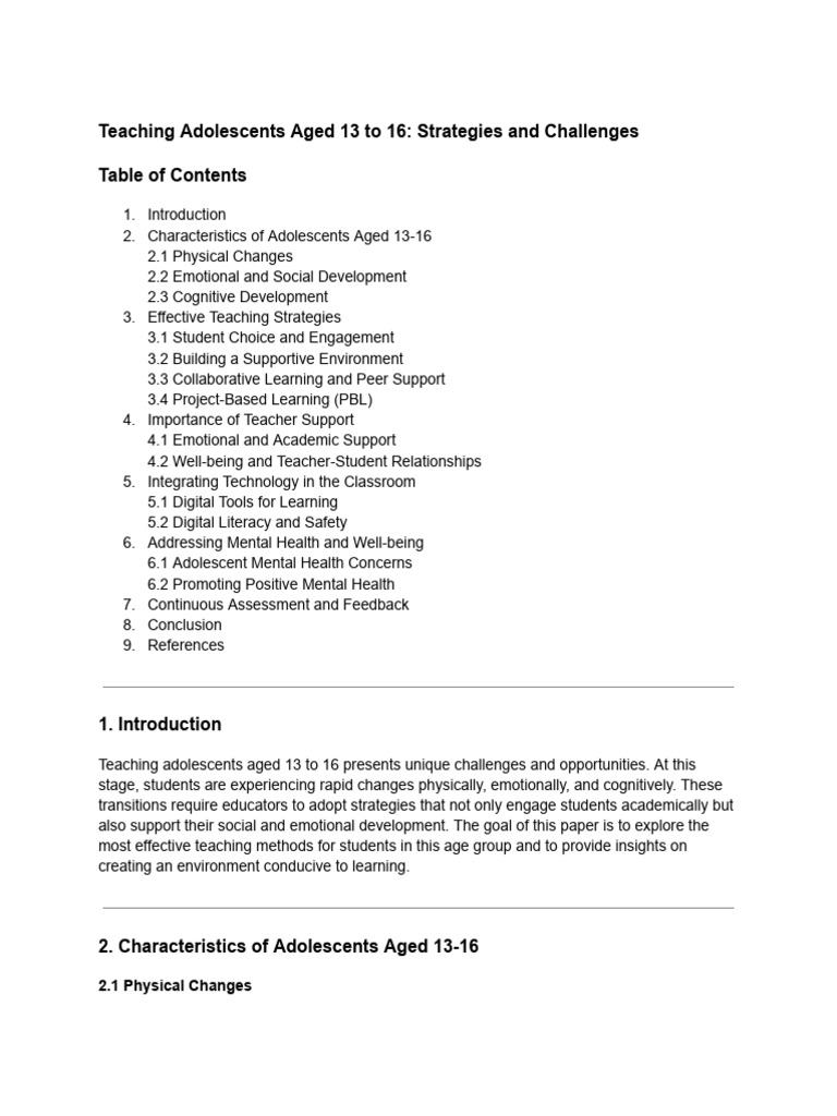 Teaching Adolescents Aged 13 to 16_ Strategies and Challenges | PDF