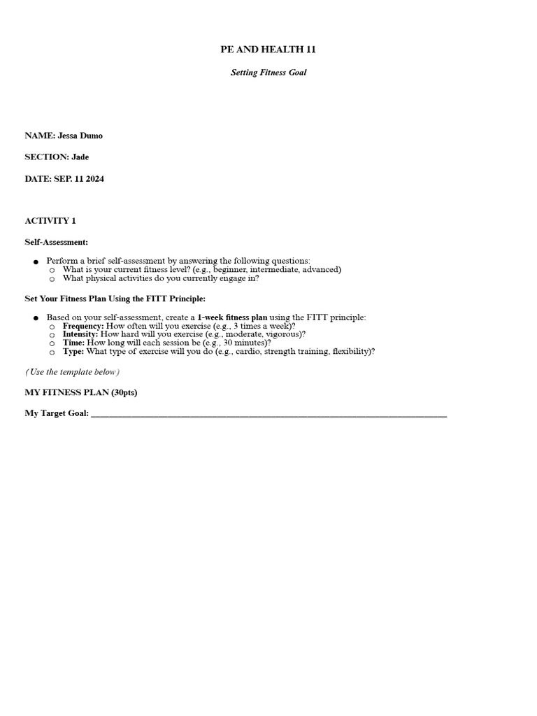 PE AND HEALTH 11 Activity Sheet - Docx - 20240911 - 135258 - 0000 | PDF