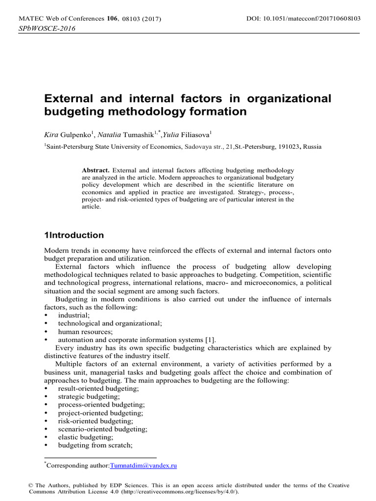 External and Internal Factors in Organizational Bu | PDF