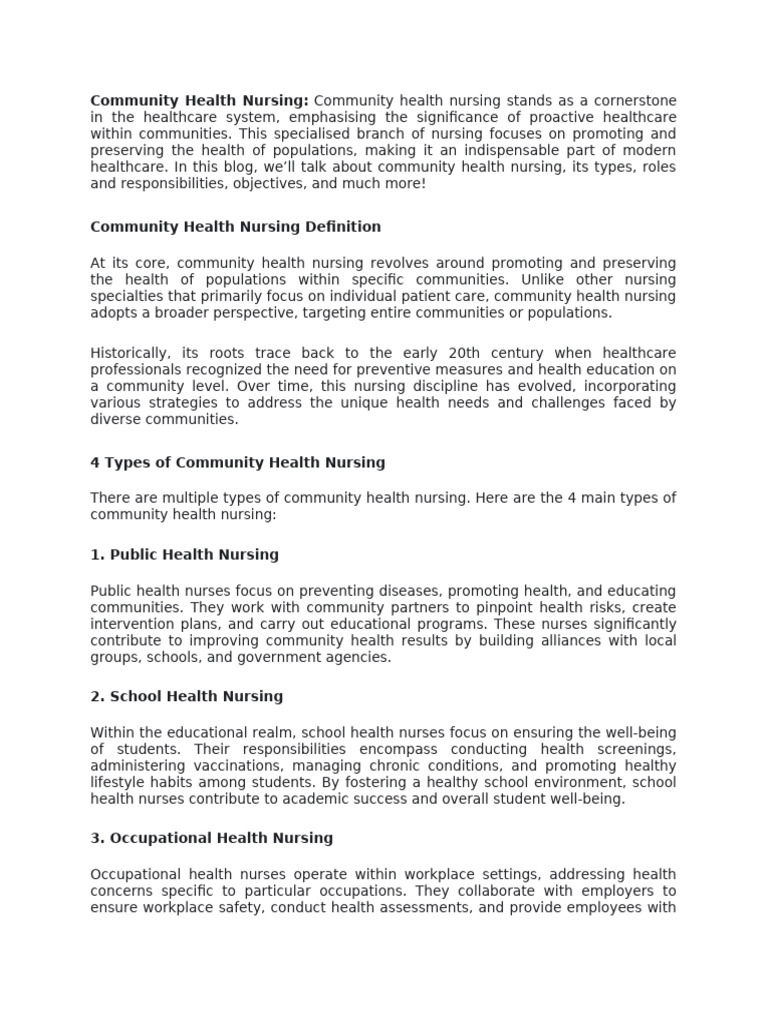 Community Health Nursing | PDF