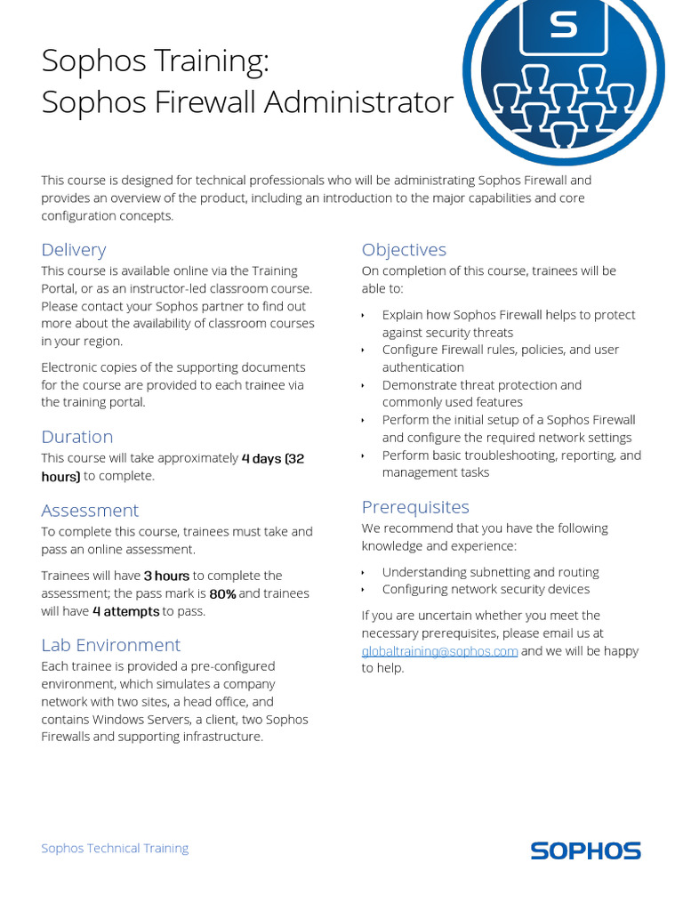 CT80 - Sophos Firewall Certified Administrator v20.0 CO80 19.5v1 Course ...