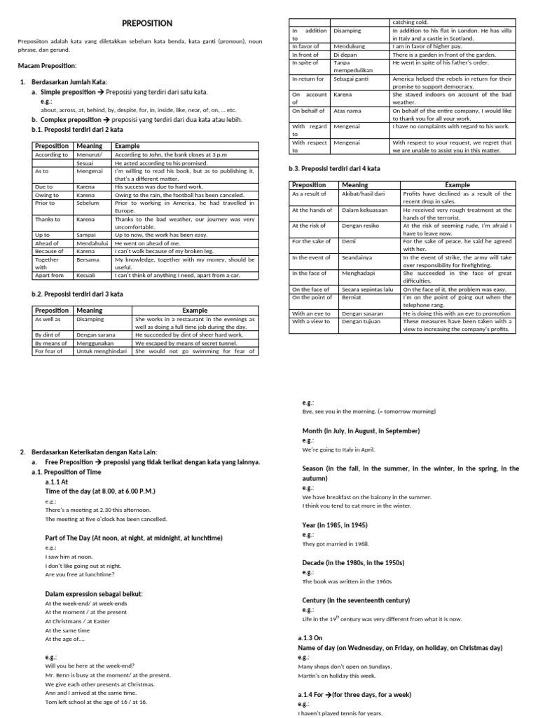 Part of Speech - Preposition | PDF