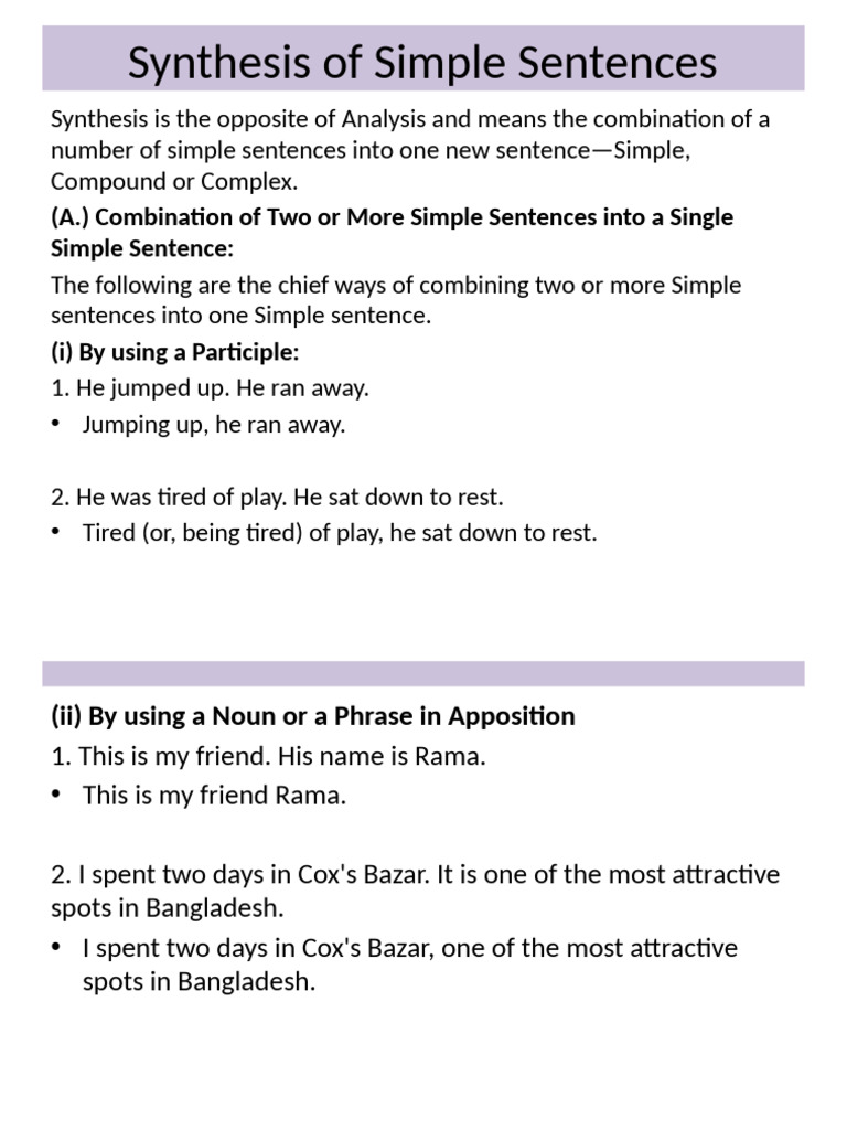 Synthesis of Simple Sentences | PDF