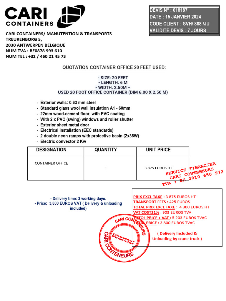 QUOTATION CONTAINER OFFICE 20 FEET USED | PDF