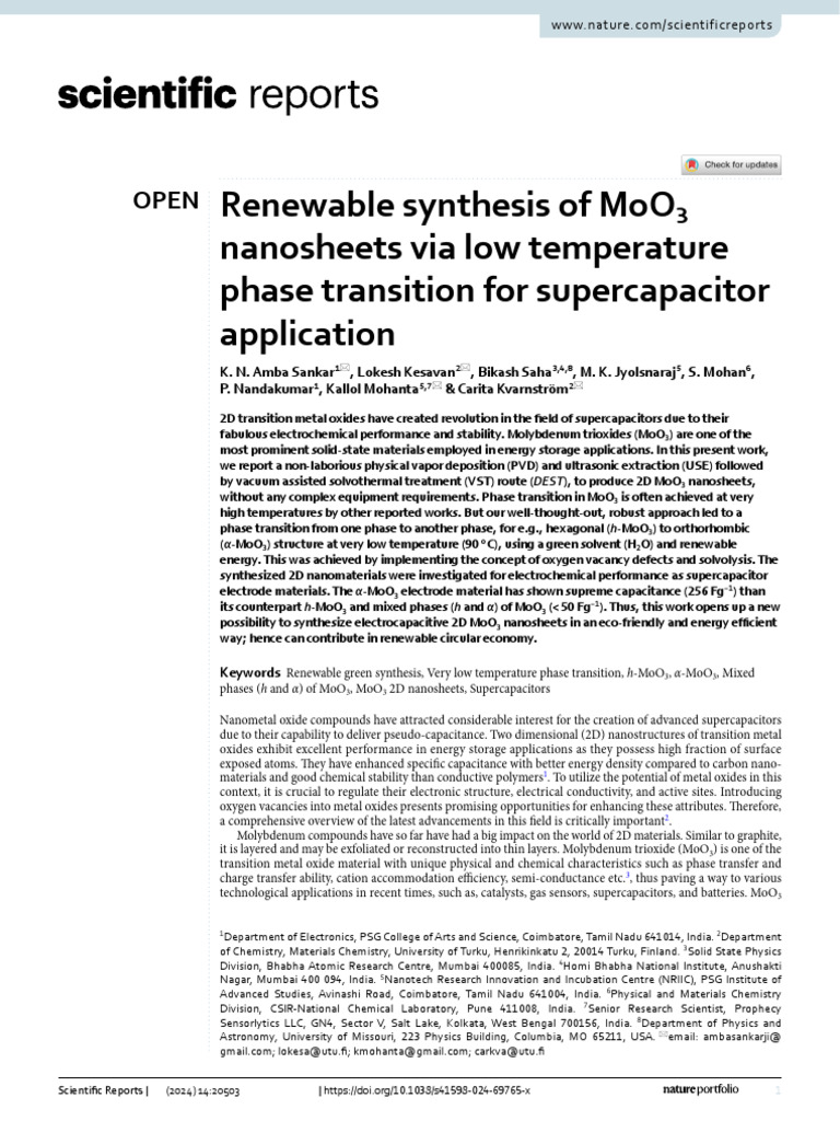 Renewable Synthesis of Moo Nanosheets Via Low Temperature Phase Transition For Supercapacitor ...