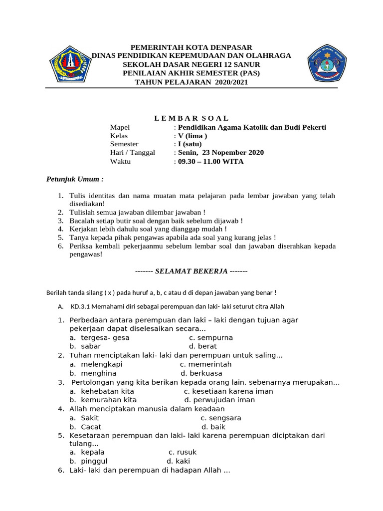 Soal Agama Katolik Kelas 5 | PDF
