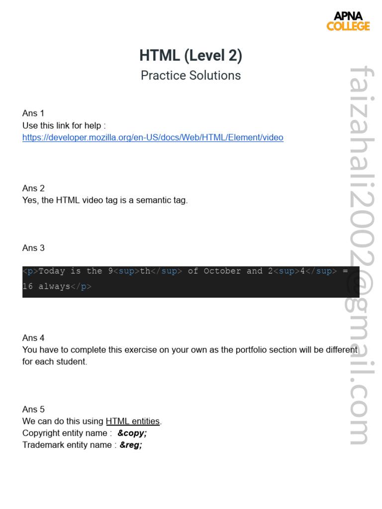 HTML Level 2 (Ans) | PDF