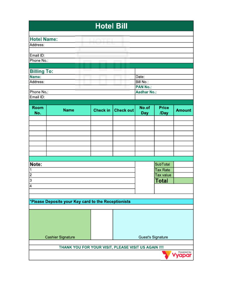 Hotel Bill Format 05 | PDF