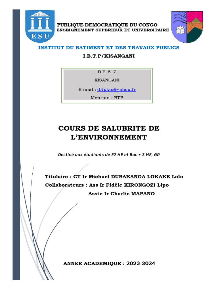 Cours de Salubrité E2 HE - L3 GR Et HE 2024 | PDF