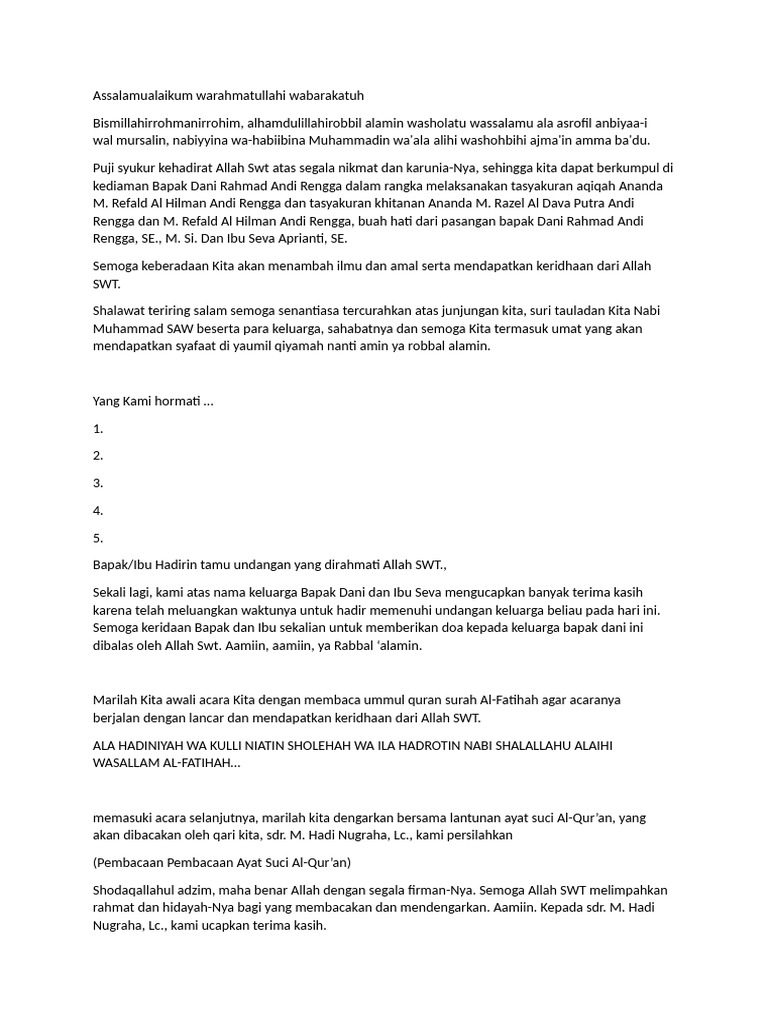 Script MC Aqiqah | PDF