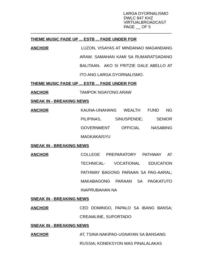 Oct. 9 Broadcasting Script | PDF