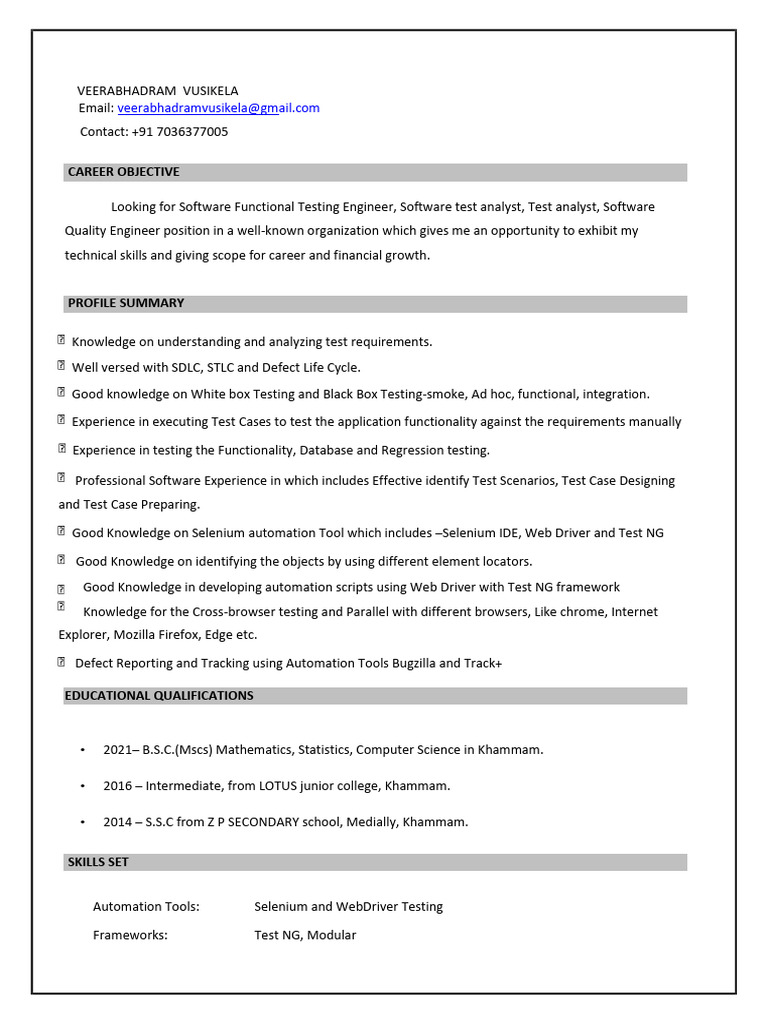 0 Software Test Engineer Cv Veerabhadram Pdf