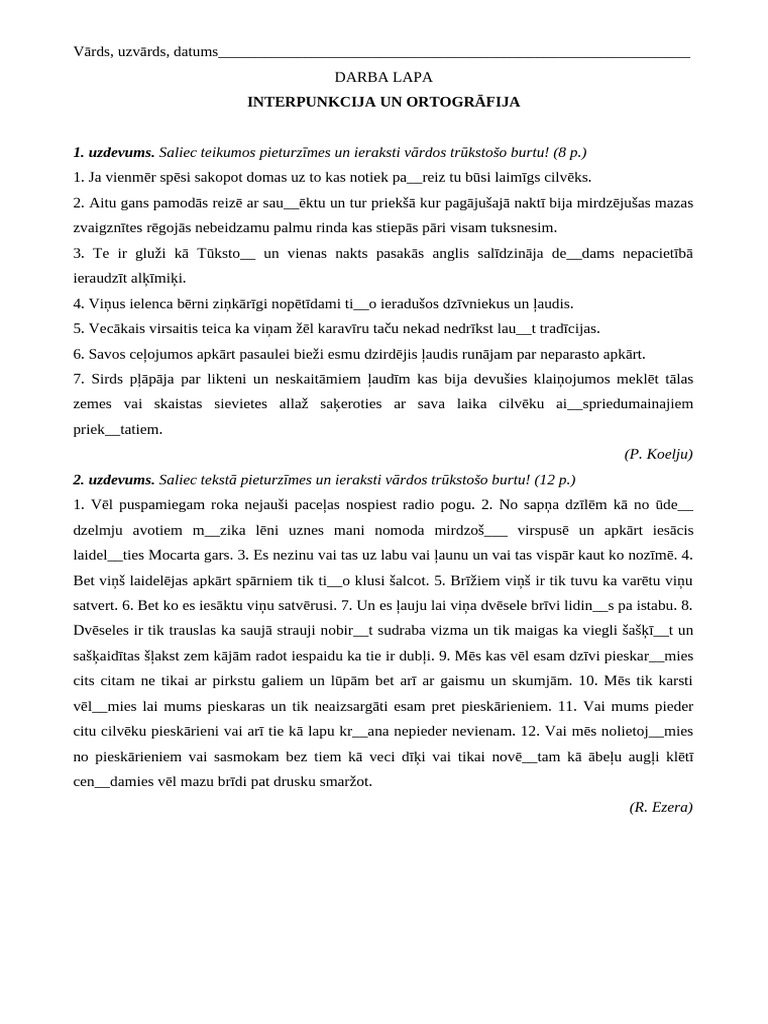Interpunkcijas Uzdevumi | PDF