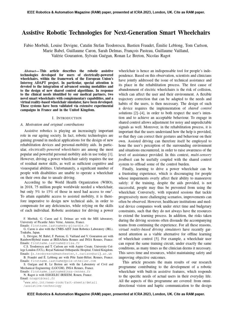 Assistive Robotic Technologies for Next-Generation Smart Wheelchairs | PDF